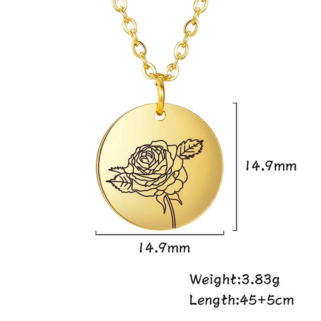 Stainless Steel Birth Flower Necklace: Peony, Rose, Holly - Etsy