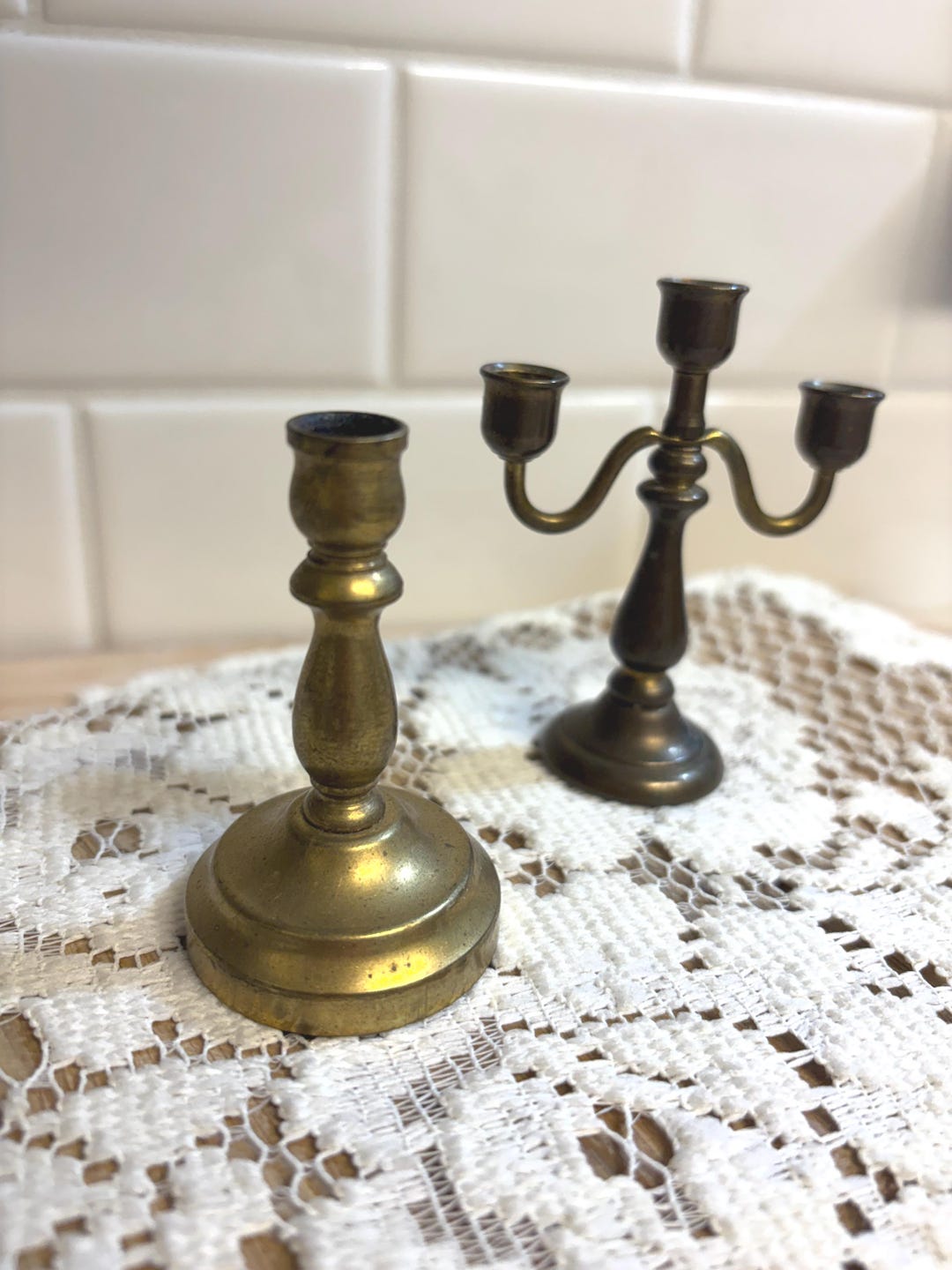 Vintage Mini Brass Candlesticks Set | Petite Single & Three-arm ...