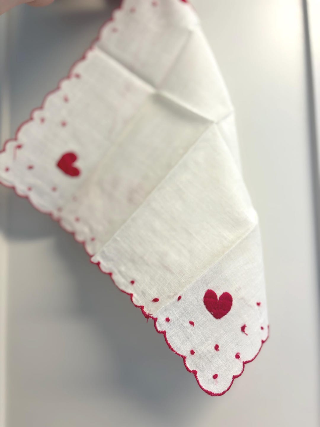 Vintage Valentine Handkerchief | Red Heart Embroidered Hanky | Country ...