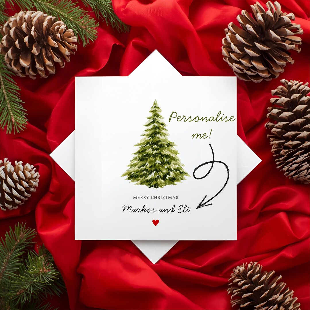 Personalised Christmas Card | Name on Front | Christmas Tree Design - Etsy