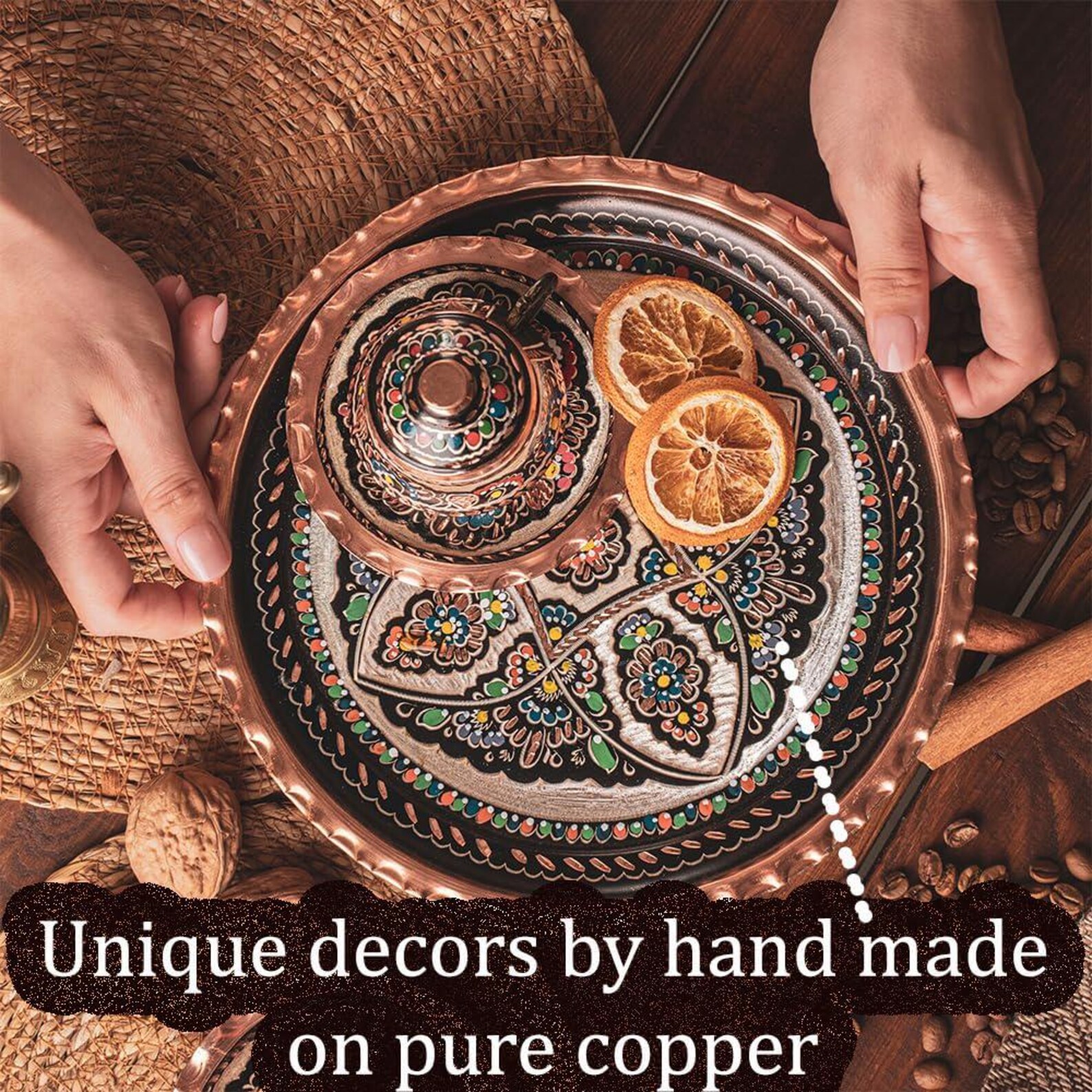 Handmade Copper Turkish Coffee Tray: Engraved Bohemian Decor - Etsy
