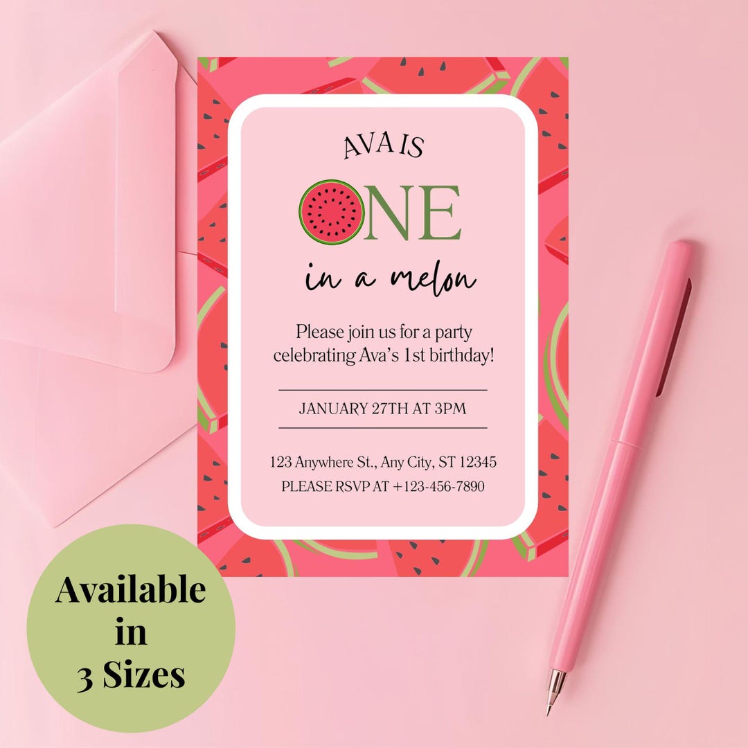 Watermelon Birthday Invitation One in a Melon Invite First Birthday ...