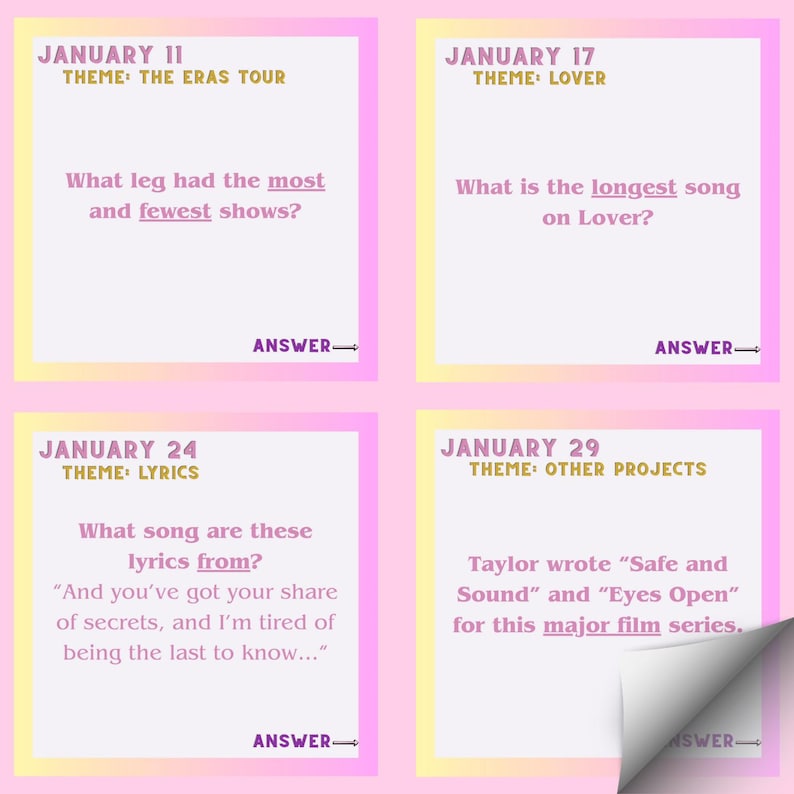 Are You A Mastermind?: Taylor Swift 365-day Trivia Calendar - Etsy