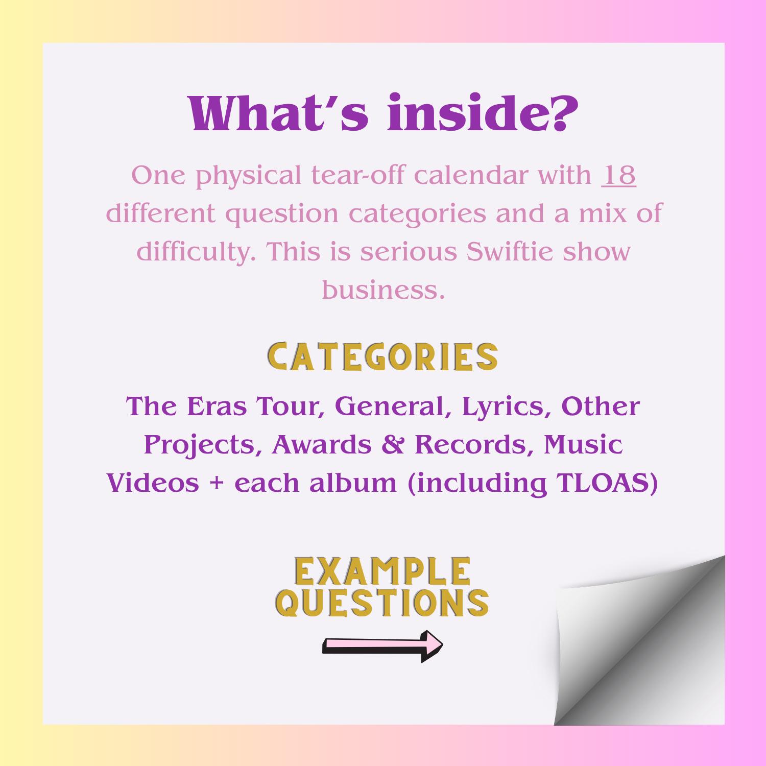 Are You A Mastermind?: Taylor Swift 365-day Trivia Calendar - Etsy