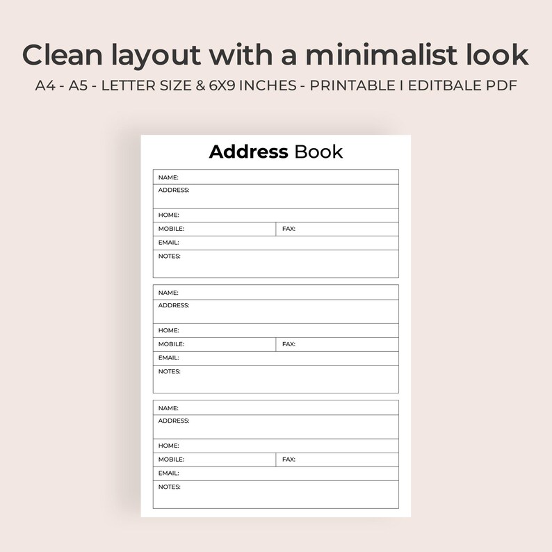 Editable Address Book Printable | Contact List Planner (A4 A5 Letter ...