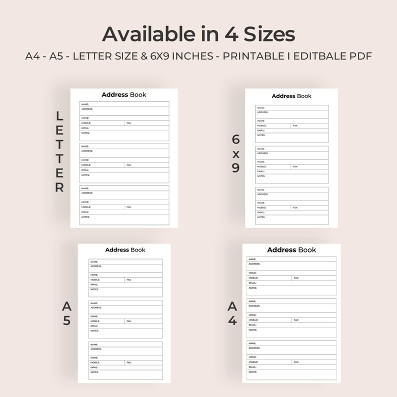 Editable Address Book Printable | Contact List Planner (A4 A5 Letter ...