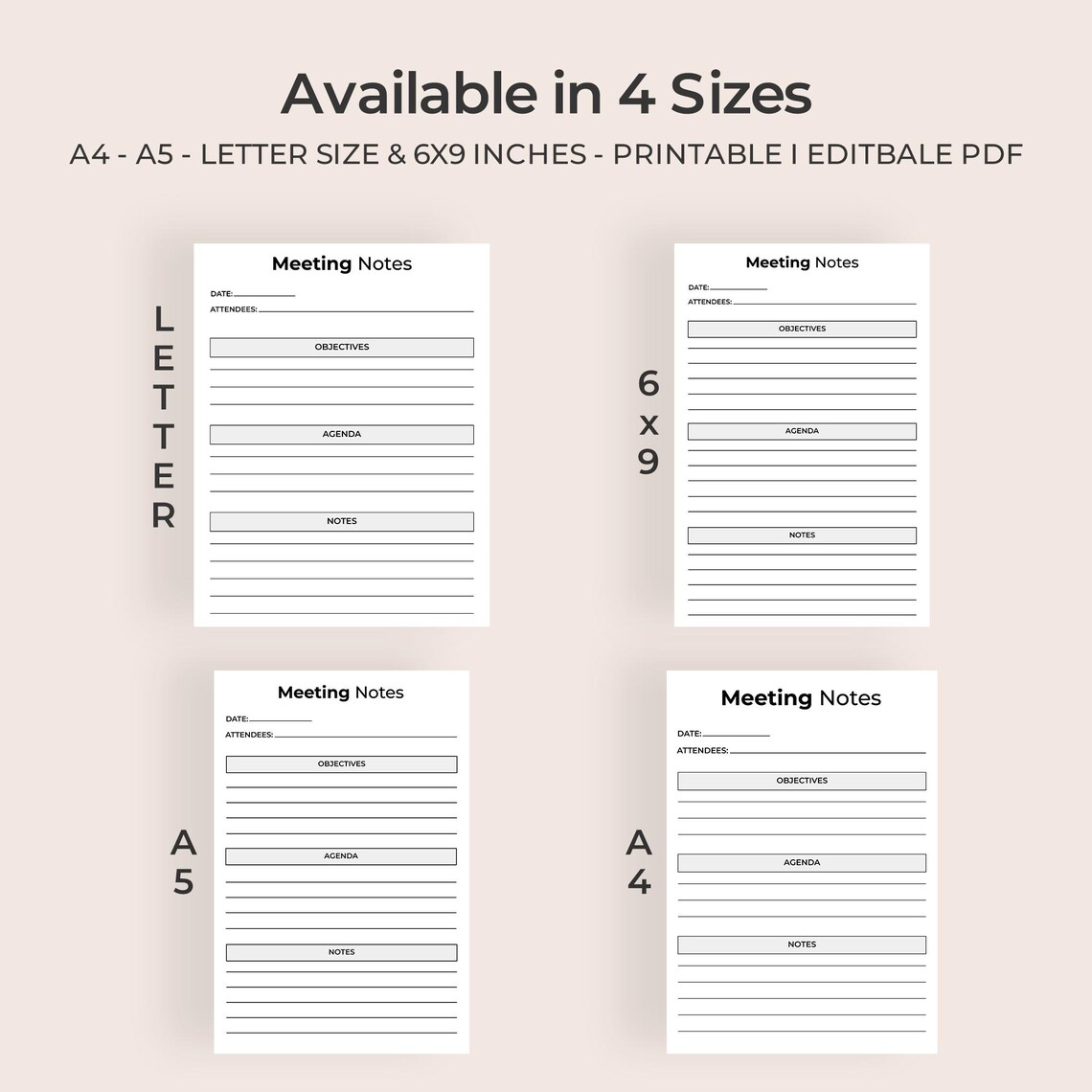 Meeting Notes Printable | Editable Meeting Notes Template | Ai Eps Pdf ...