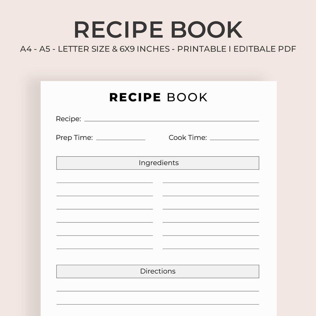 Recipe Book Printable PDF | Editable Recipe Pages | Blank Recipe ...