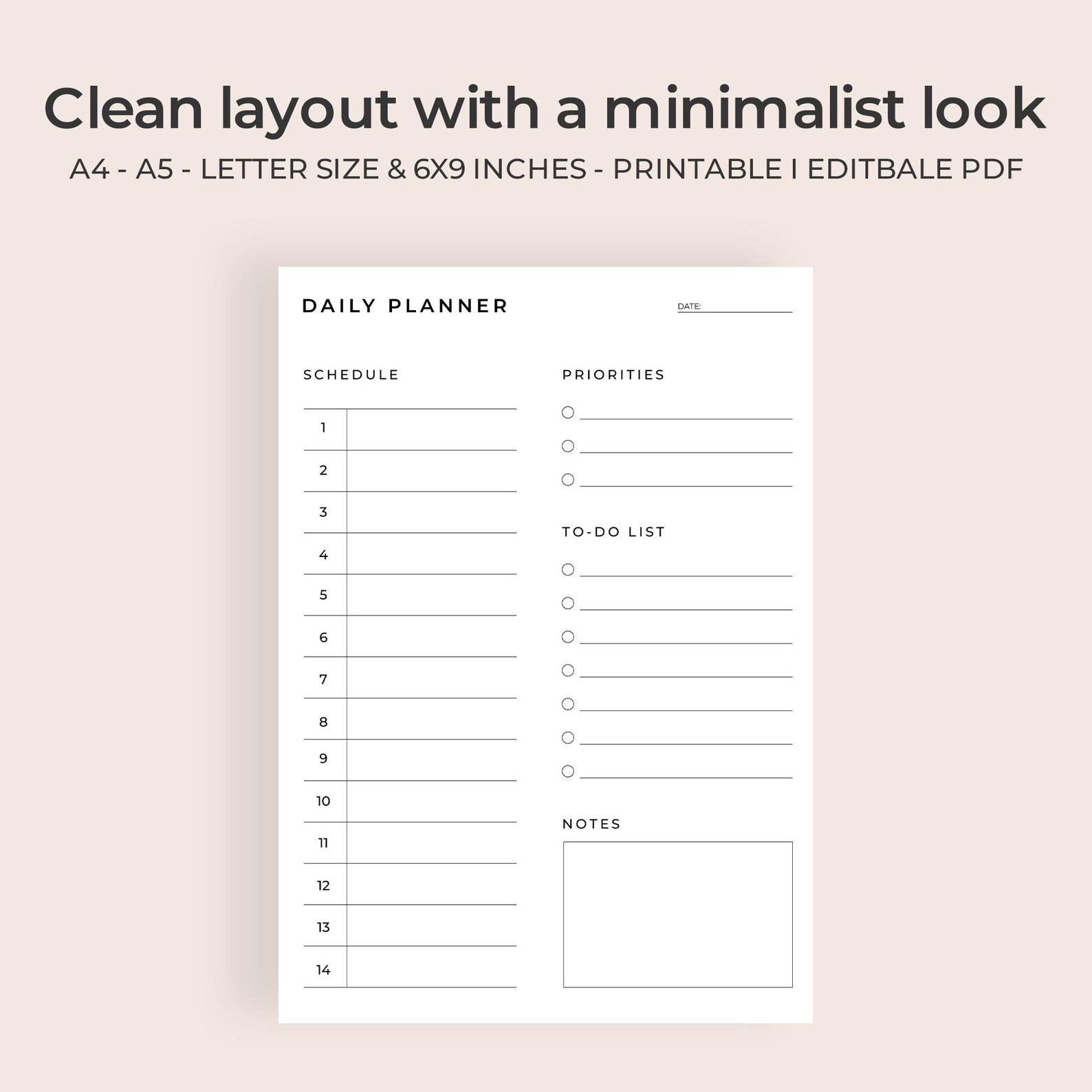 Daily Planner Printable PDF | Editable to Do List | Minimalist Schedule ...