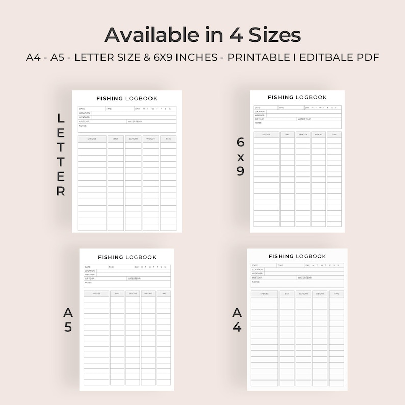 Fishing Logbook Printable | Editable Fishing Journal | Ai Eps Pdf Jpg ...