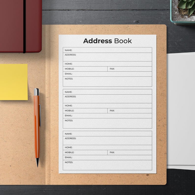 Editable Address Book Printable | Contact List Planner (A4 A5 Letter ...
