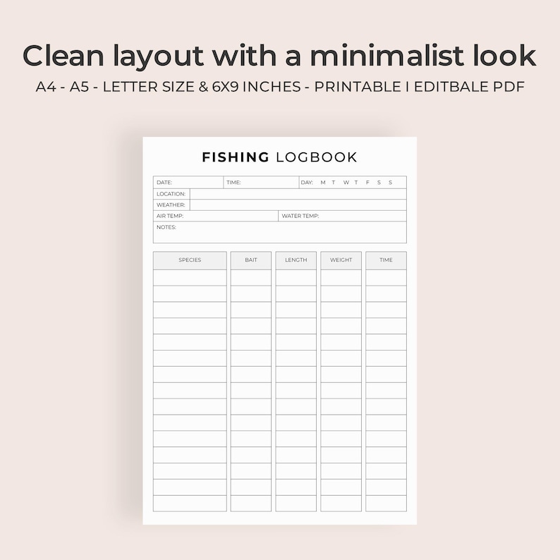 Fishing Logbook Printable | Editable Fishing Journal | Ai Eps Pdf Jpg ...