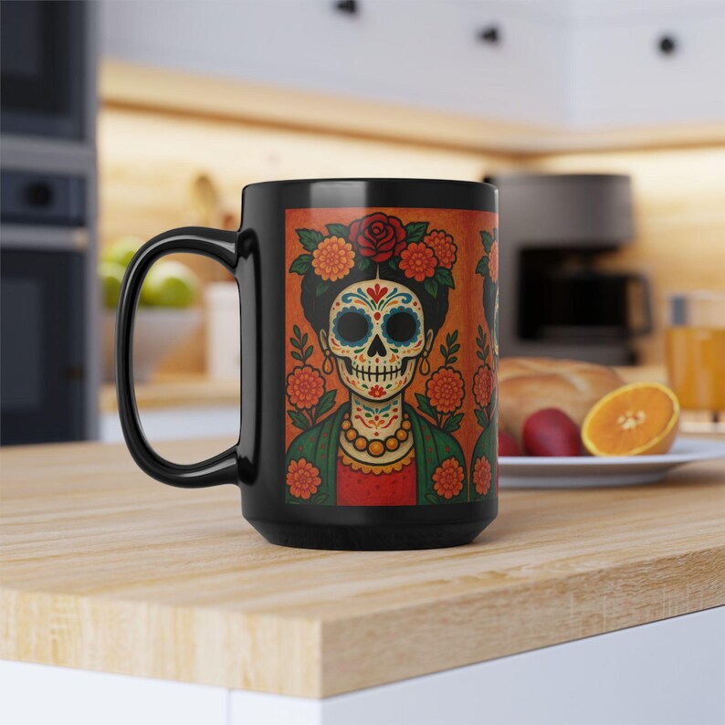 Dia De Muertos Frida Kahlo Inspired Black Mug - Etsy