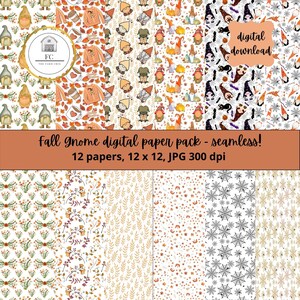 Paper Pack Fall Gnomes Printable Digital, Autumn, Fall, Seamless Gnome ...