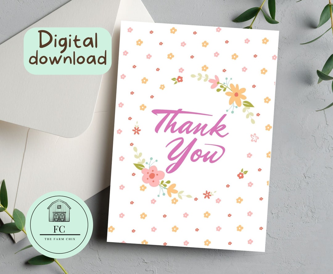 Thank You Printable Greeting Card Instant Download 5 X 7 Card to ...