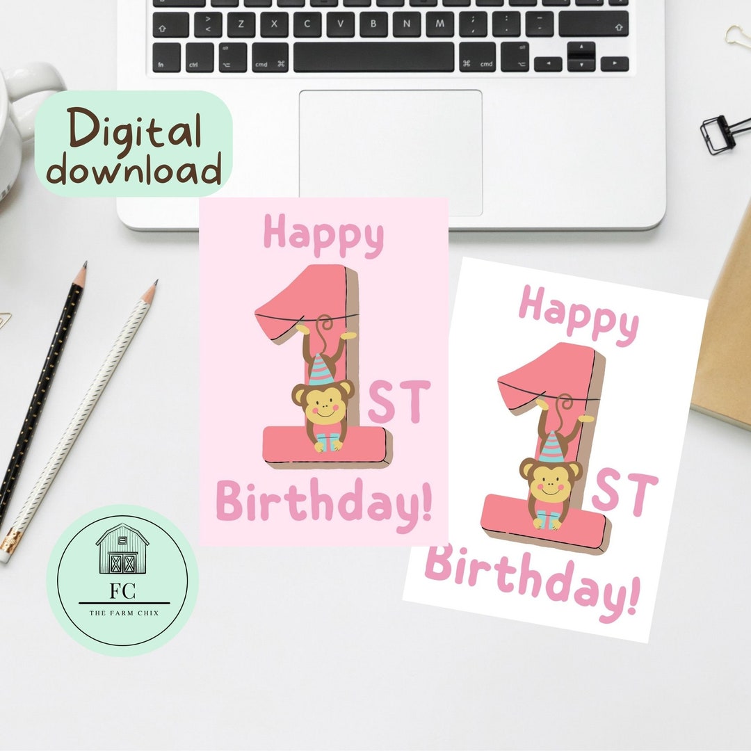 Birthday Printable Happy First Birthday Greeting Card Instant - Etsy