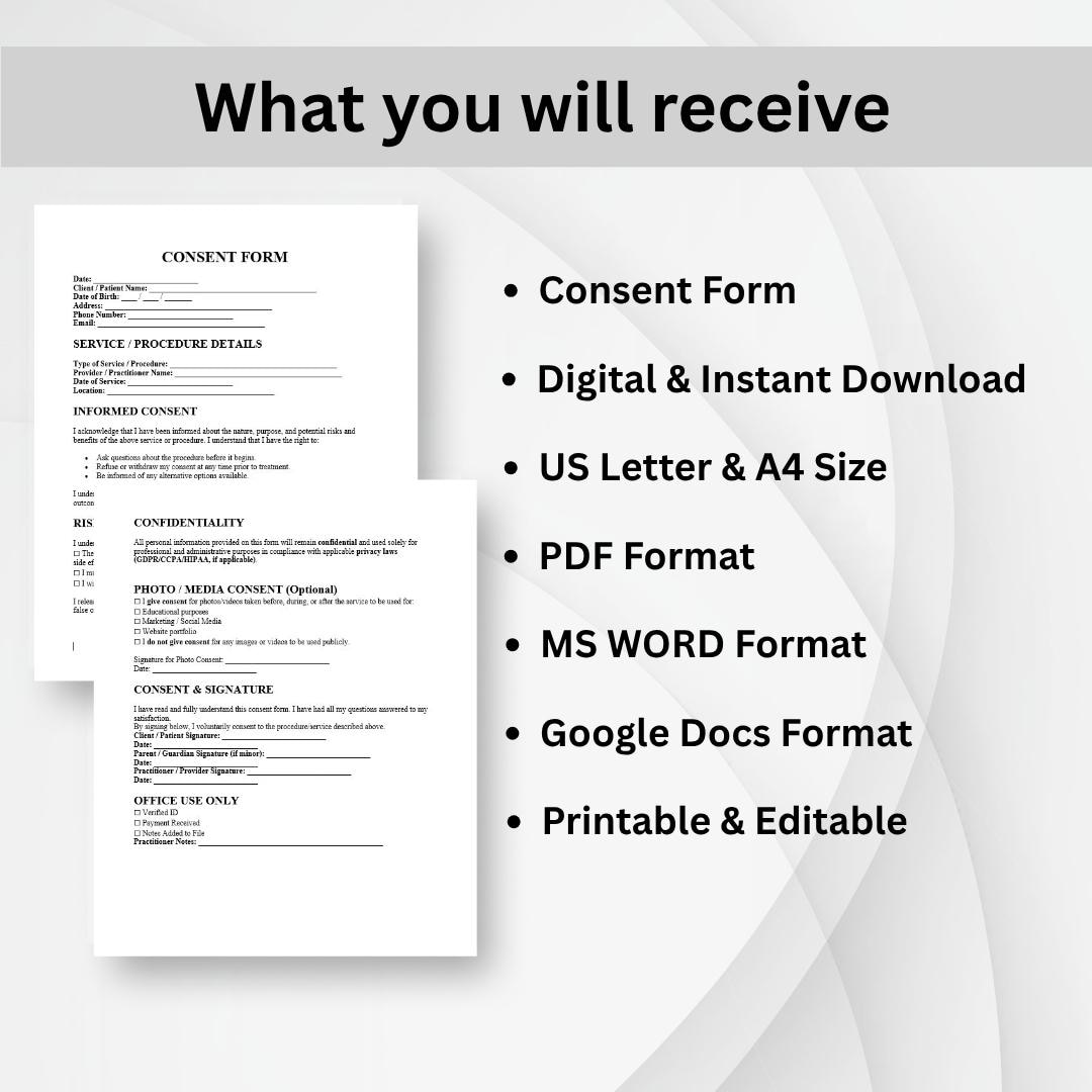 Consent Form Template | Editable Word PDF | Medical Consent ...