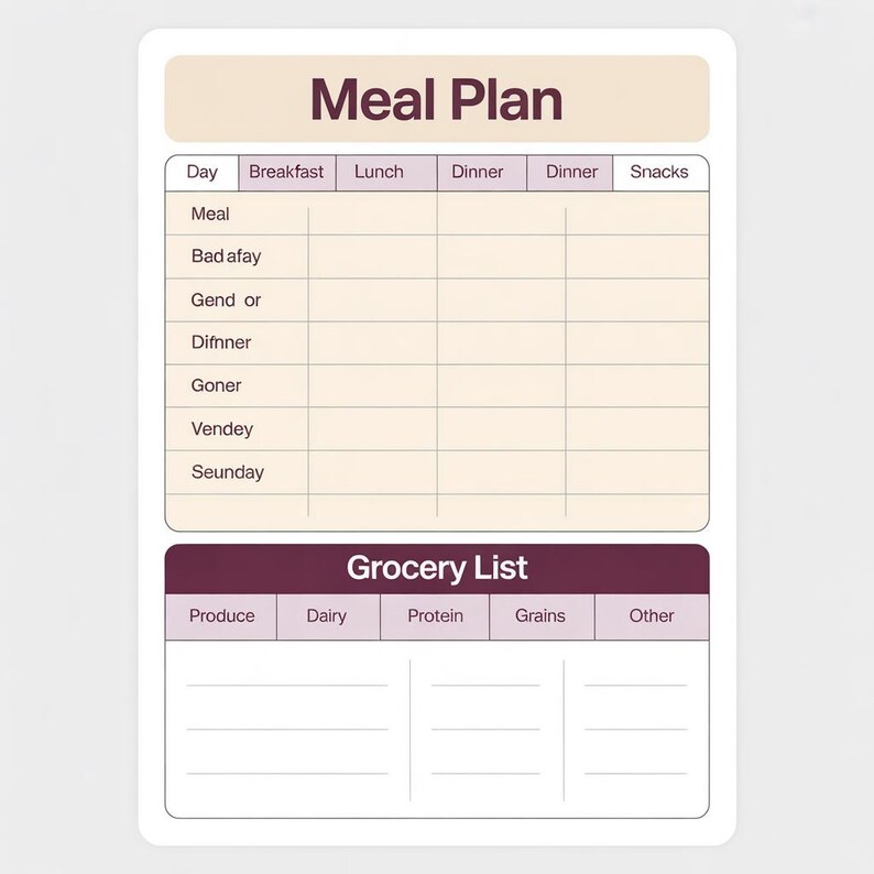 Weekly Meal Planner & Grocery List: Printable Canva Template (digital ...