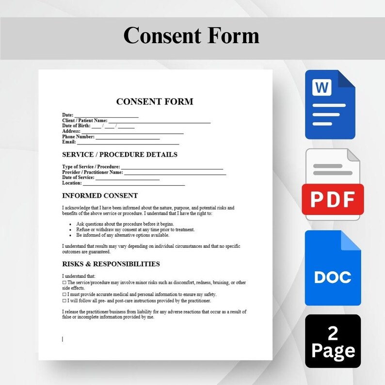 Consent Form Template | Editable Word PDF | Medical Consent ...