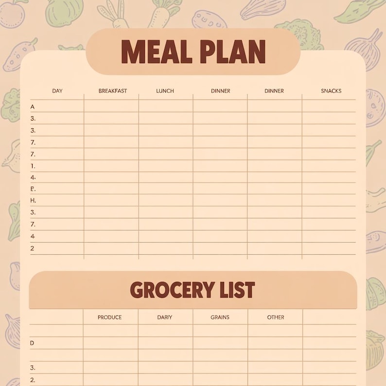 Weekly Meal Planner & Grocery List: Printable Canva Template (digital ...