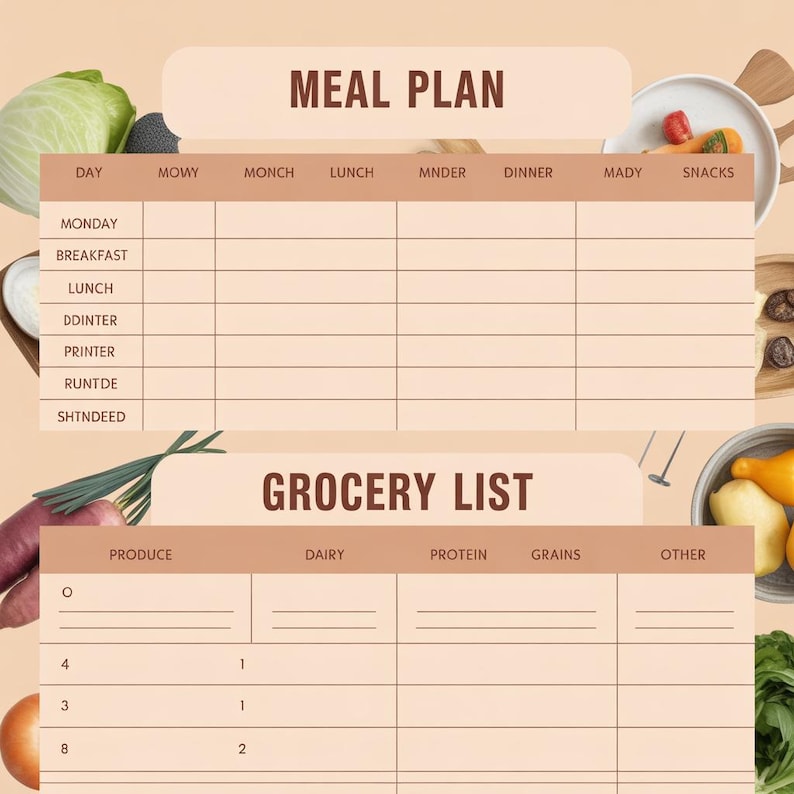 Weekly Meal Planner & Grocery List: Printable Canva Template (digital ...