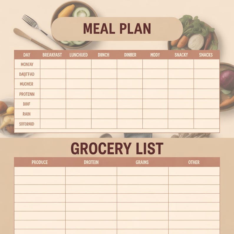 Weekly Meal Planner & Grocery List: Printable Canva Template (digital ...