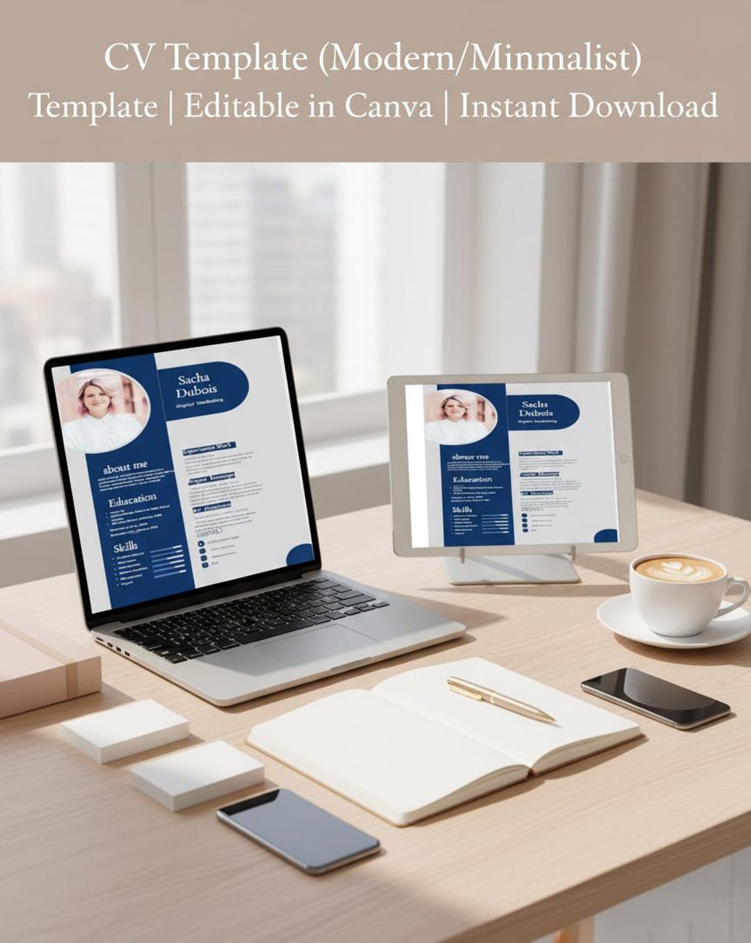 Modern Minimalist CV Template | Editable Resume Canva Template | Simple ...