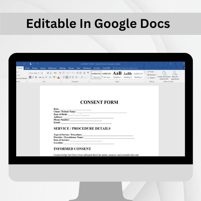 Consent Form Template | Editable Word PDF | Medical Consent ...
