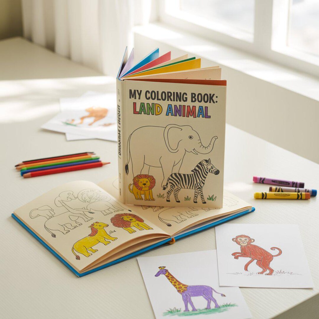 Kids Coloring Book: Land Animal Activity Pages (canva Template) - Etsy