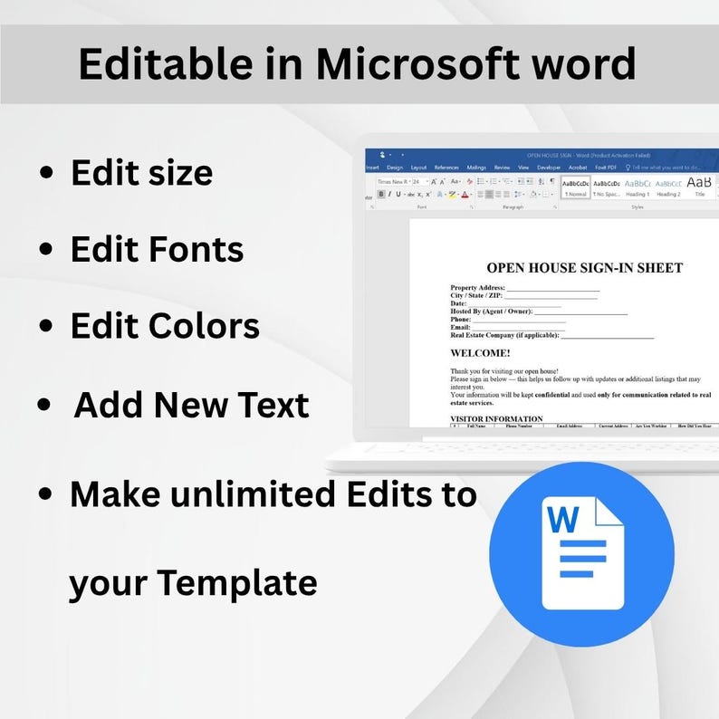 Open House Sign Template | Editable Word PDF | Real Estate Agent ...