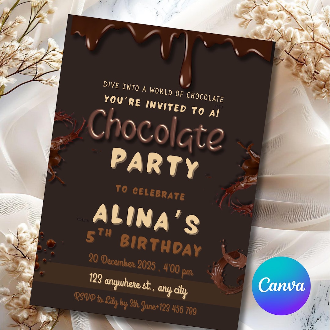 Chocolate Party Invitation Chocolate Desserts Birthday Invitations ...