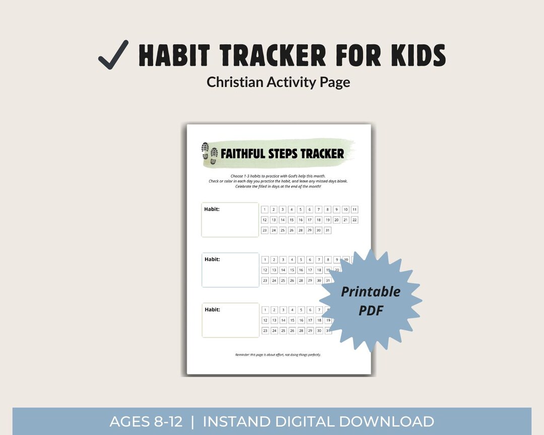 Faithful Steps Habit Tracker Christian Printable for Elementary Kids ...