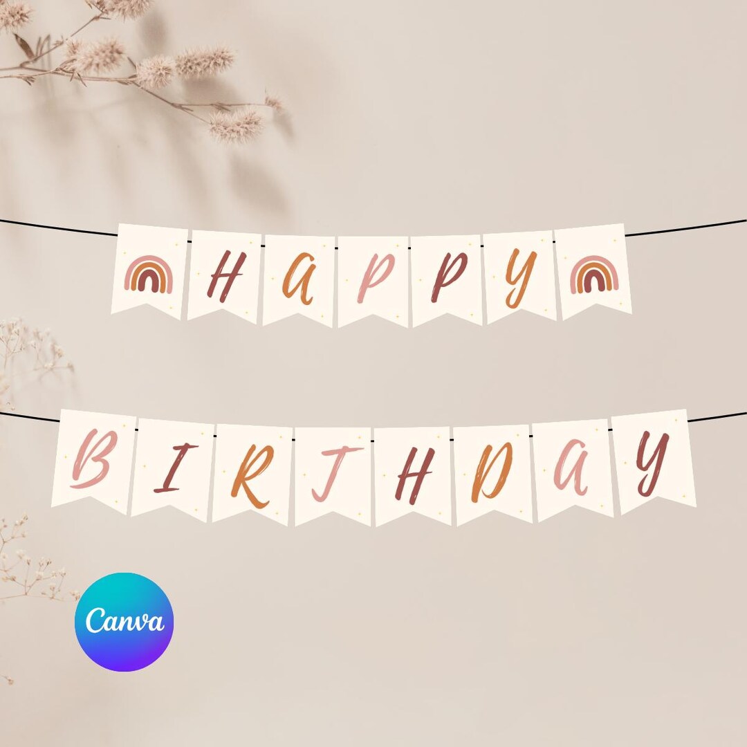 Boho Rainbow “happy Birthday” Banner – Digital Set - Etsy