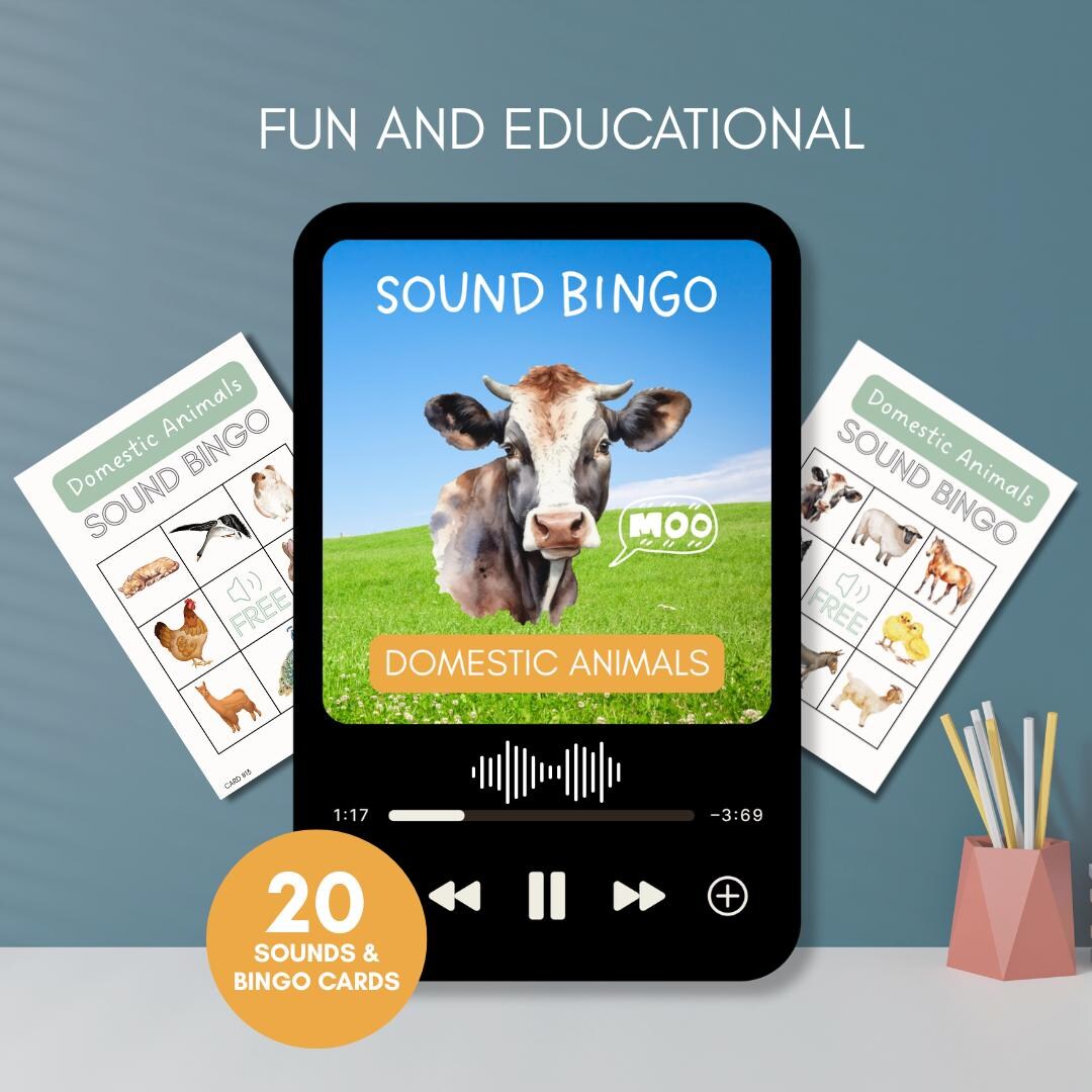 Sound Bingo Domestic Animals: Classroom Listening Activity, ESL ...