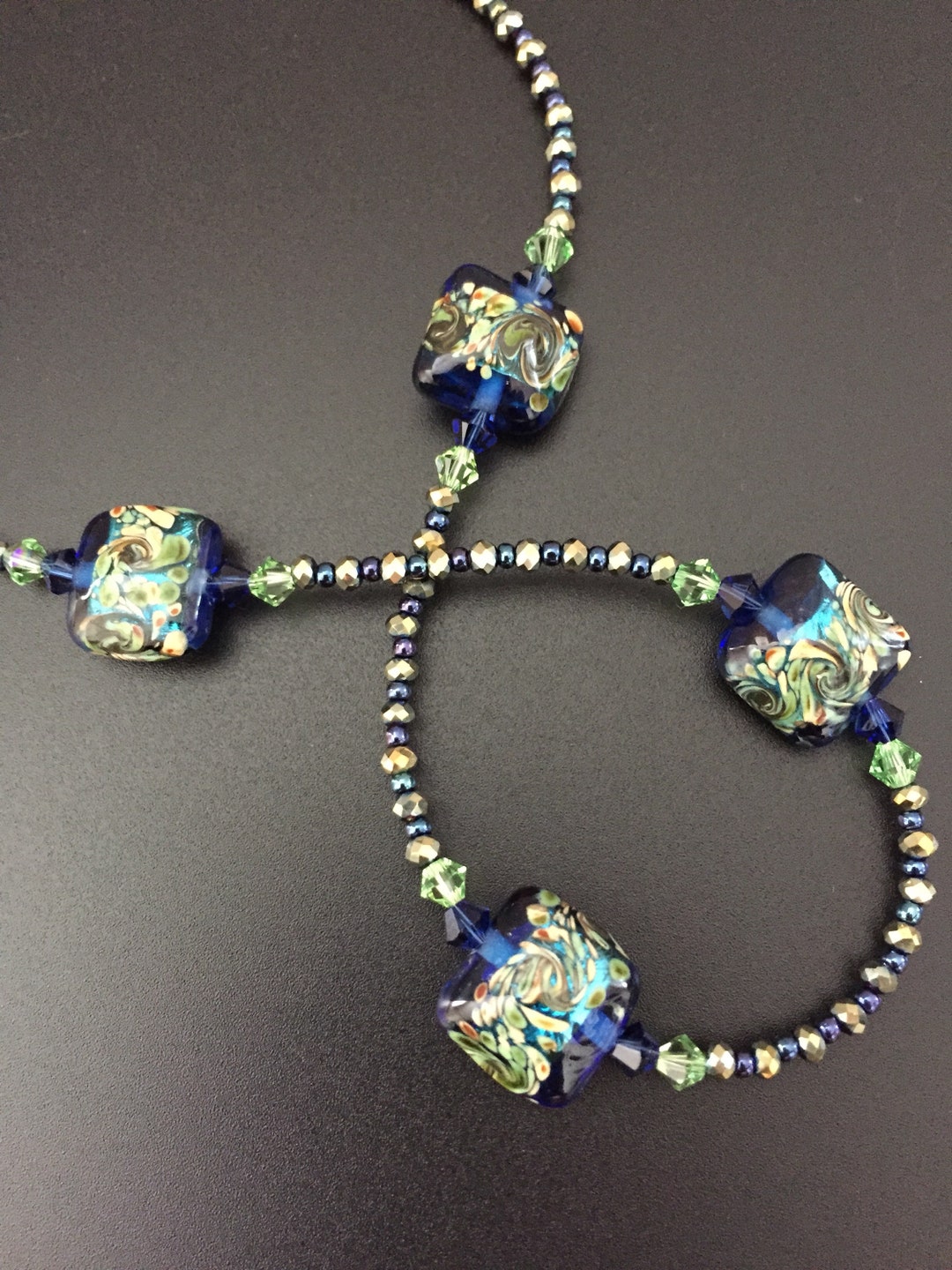 Lampwork Bead and Crystal Necklace - Etsy