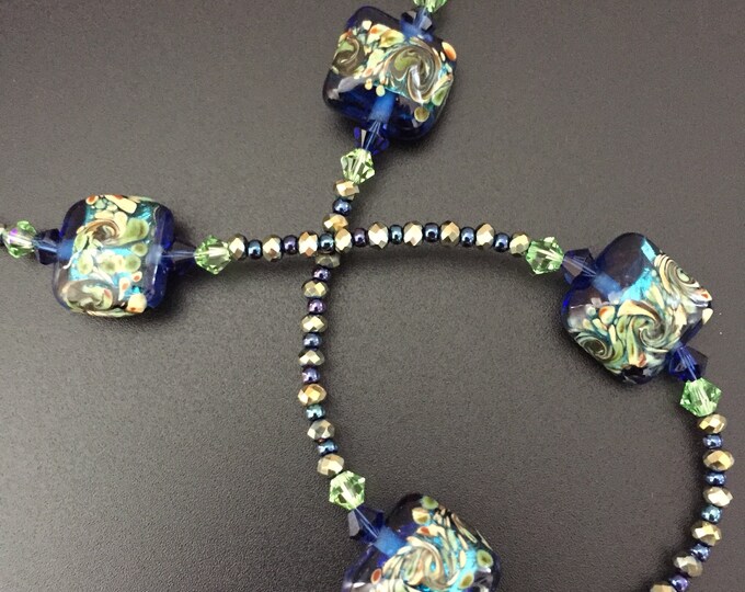 Lampwork Bead and Crystal Necklace - Etsy