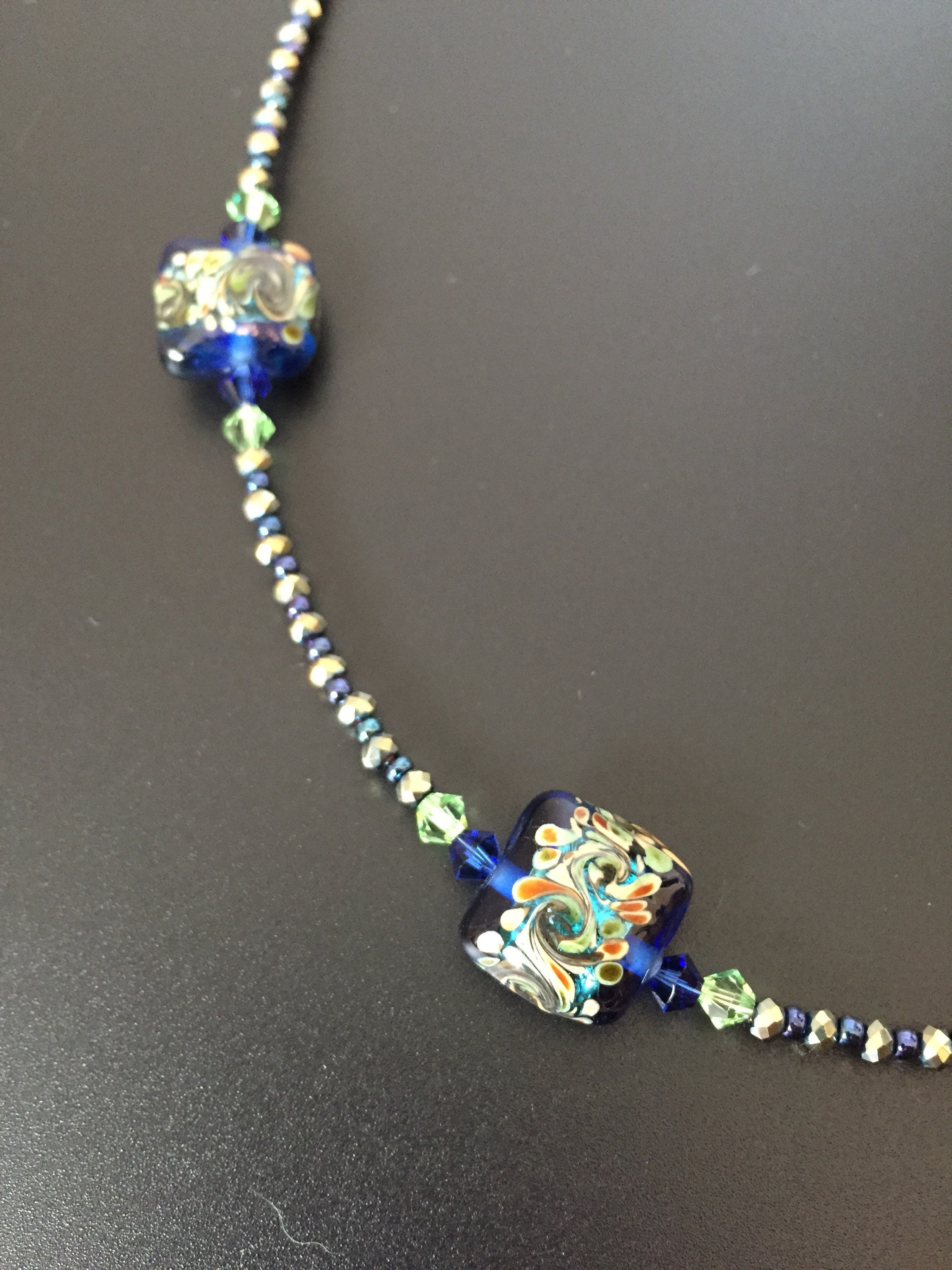 Lampwork Bead and Crystal Necklace - Etsy