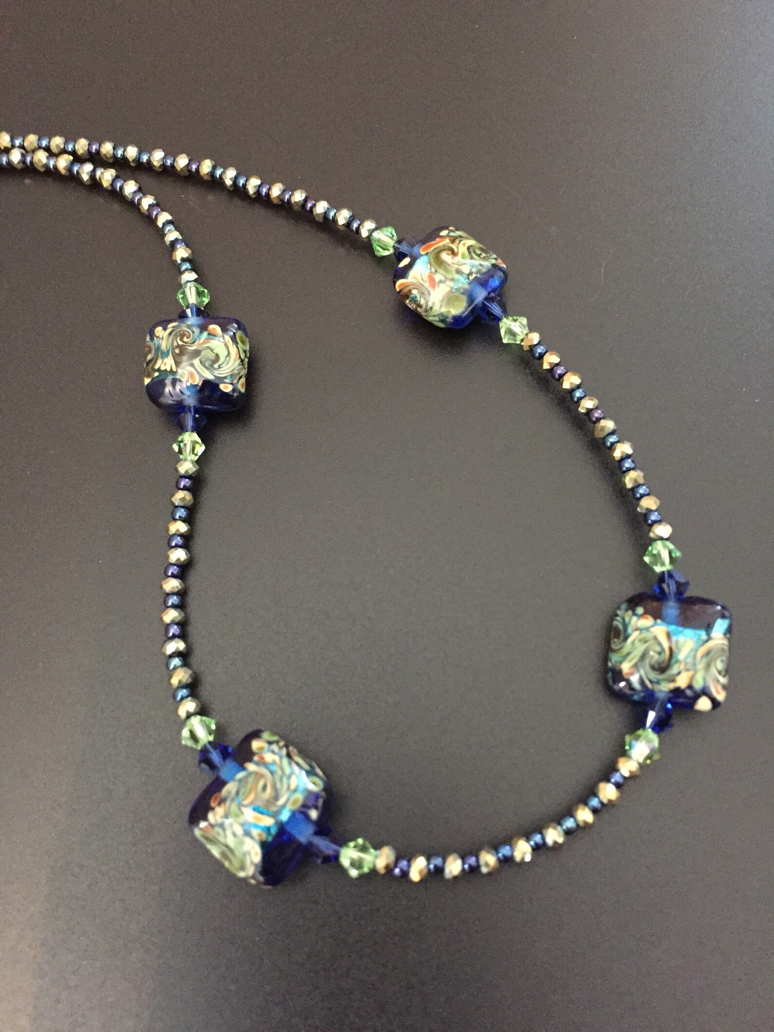 Lampwork Bead and Crystal Necklace - Etsy