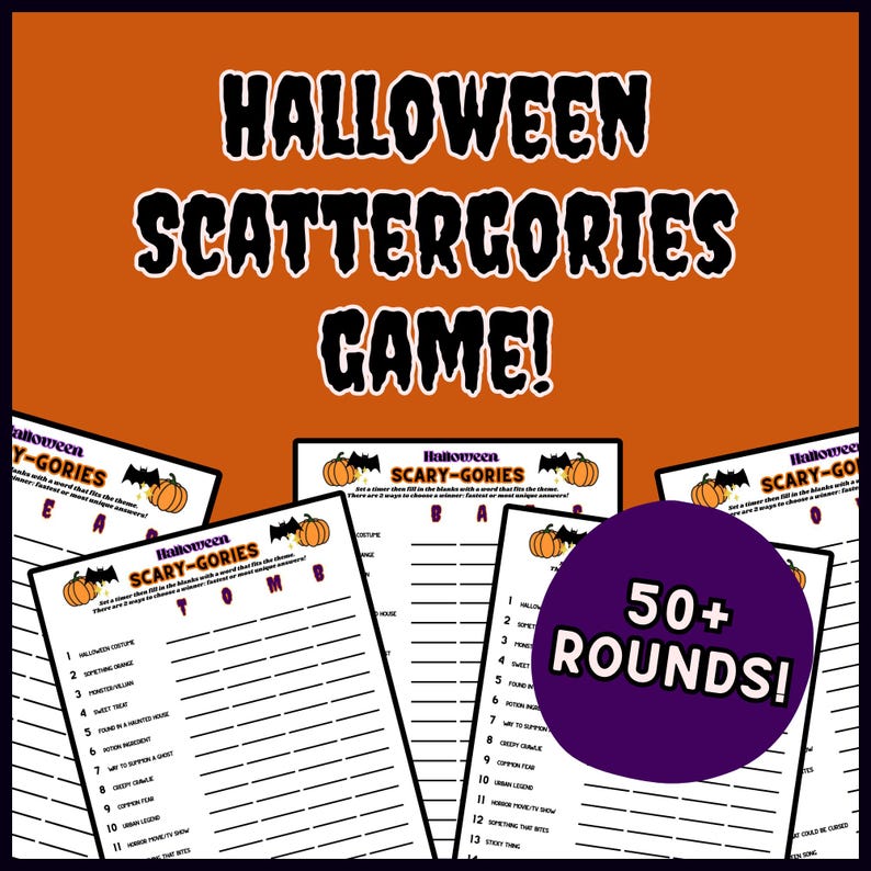 Halloween Scattergories Game: Printable Word Activity (PDF Digital ...