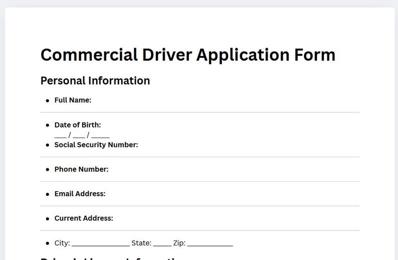 COMMERCIAL DRIVER APPLICATION - Etsy