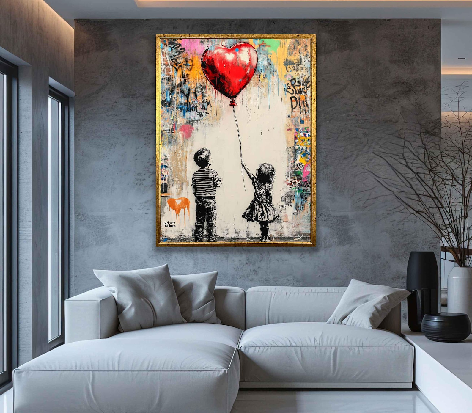 Banksy Girl With Heart Balloon Graffiti Canvas - Urban Street Art Print ...