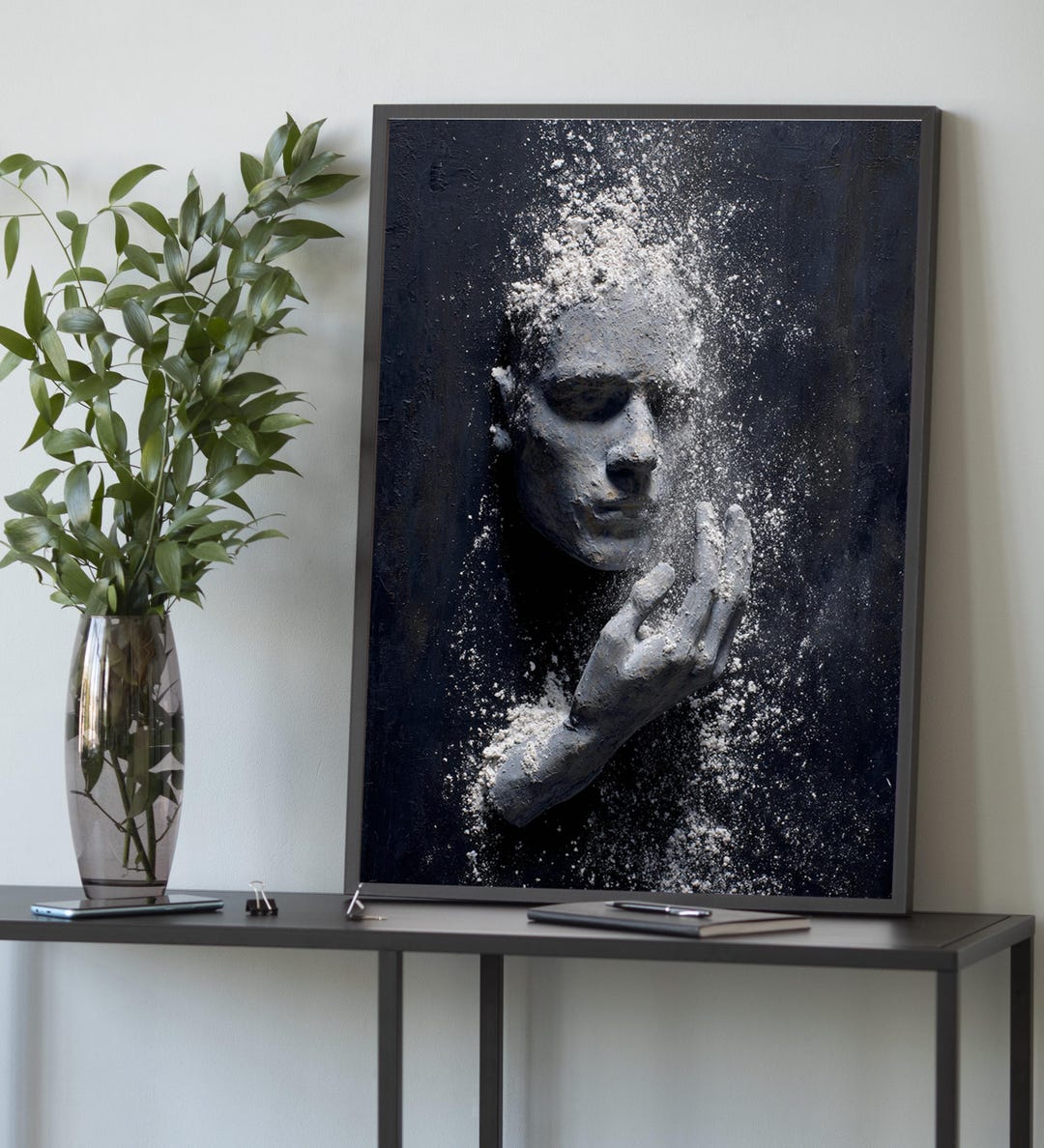 3D Surreal Face Canvas Wall Art – Abstract Sculpture Dust Illusion ...