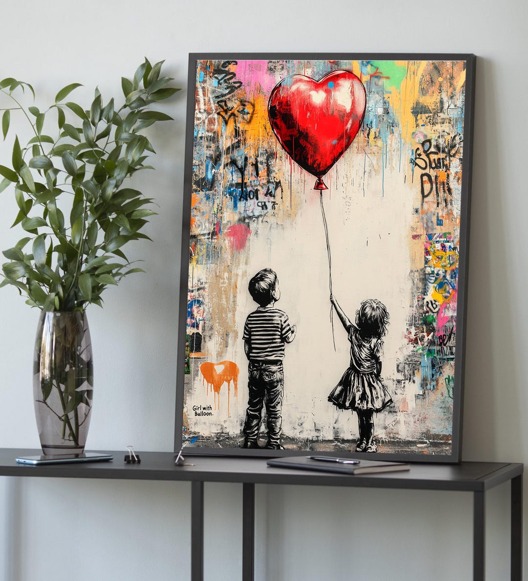 Banksy Girl With Heart Balloon Graffiti Canvas - Urban Street Art Print ...
