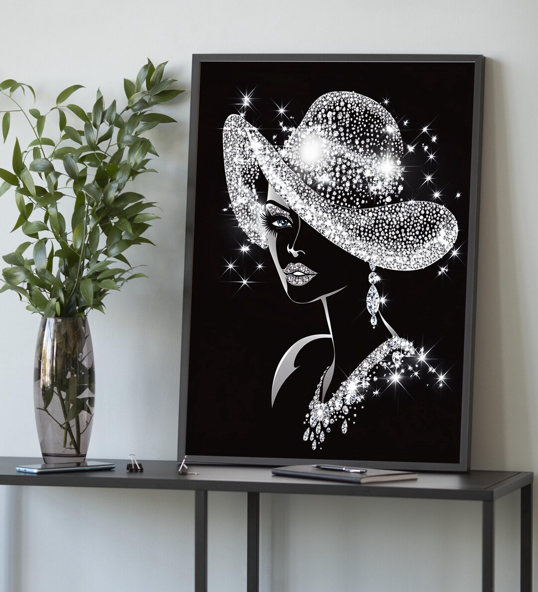 Diamond Woman Canvas – Luxury Glitter Art, Sparkling Lady Silhouette ...