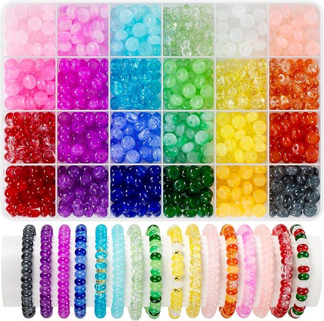 720PCS Glass Beads DIY Kit 24 Colors Abacus Spacer Beads for Bracelets ...