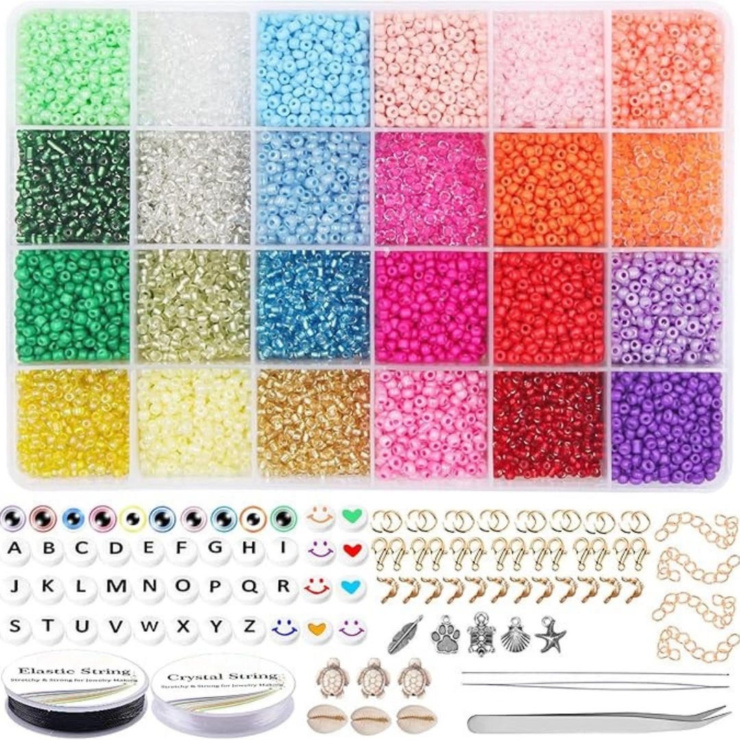 13200pcs 3mm Glass Seed Beads 24 Colors Jewelry Making Kit With ...