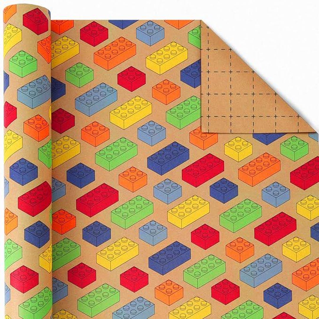 Kraft Building Blocks Wrapping Paper 17 X 33 Ft Colorful Bricks Design ...