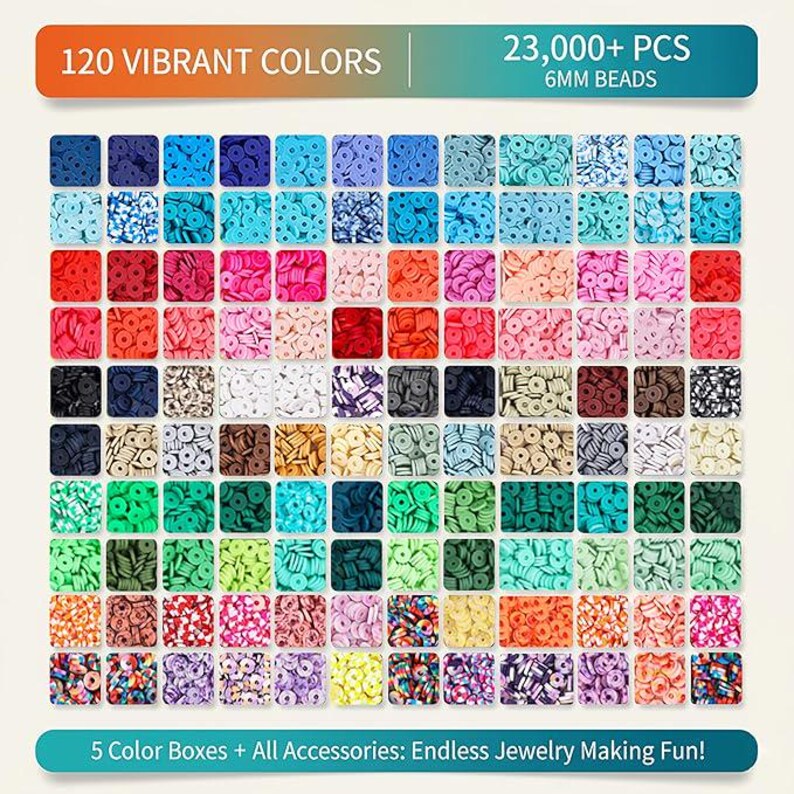 23000pcs Clay Beads 120 Colors 6 Box Bracelet Making Kit With Charms ...