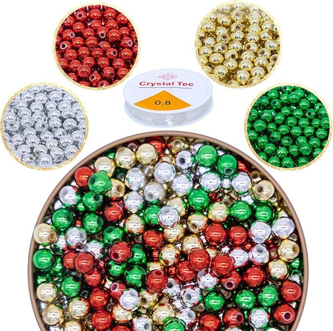 600pcs 8mm Metallic Christmas Pony Beads With Elastic String for DIY ...