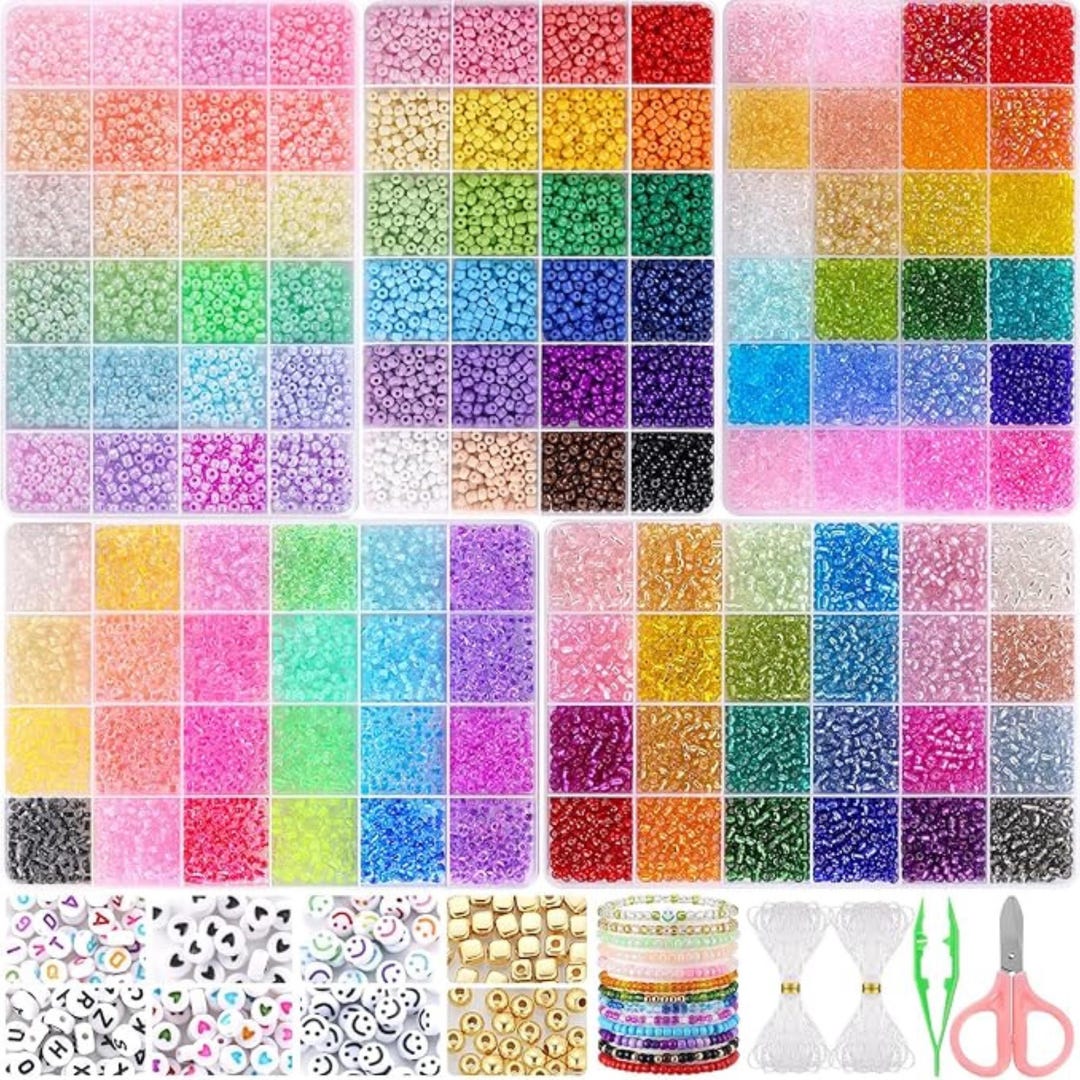 13000pcs 4mm Seed Beads 120 Colors Bracelet Kit With Letter & Smile ...